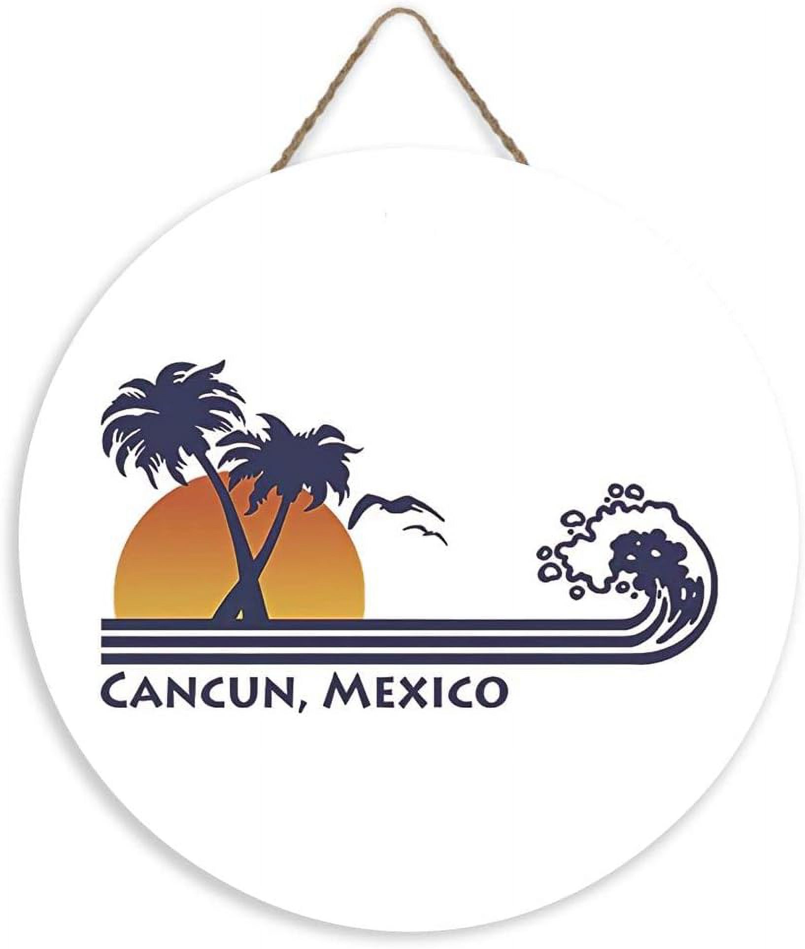 Cskhip Cancun Mexico Beach Landscape Wood Sign 11.8 Inch Round Wall Art ...