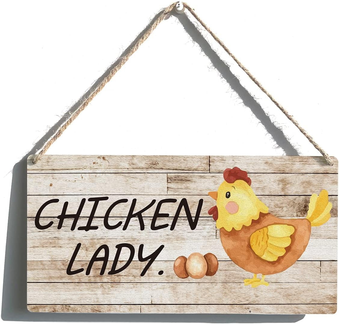 Cskhip Chicken Lady Wood Signs Farmhouse Chicken Wooden Hanging String ...