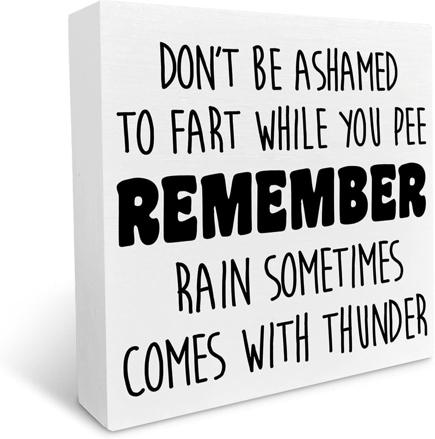 Cskhip Farmhouse Bathroom Wooden Box Sign, Remember Rain Sometimes Comes with Thunder, Funny ...