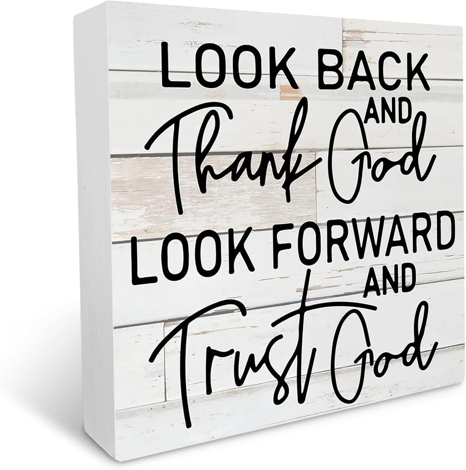 Cskhip Farmhouse Motivational Religious Wooden Box Sign Look Back Thank ...