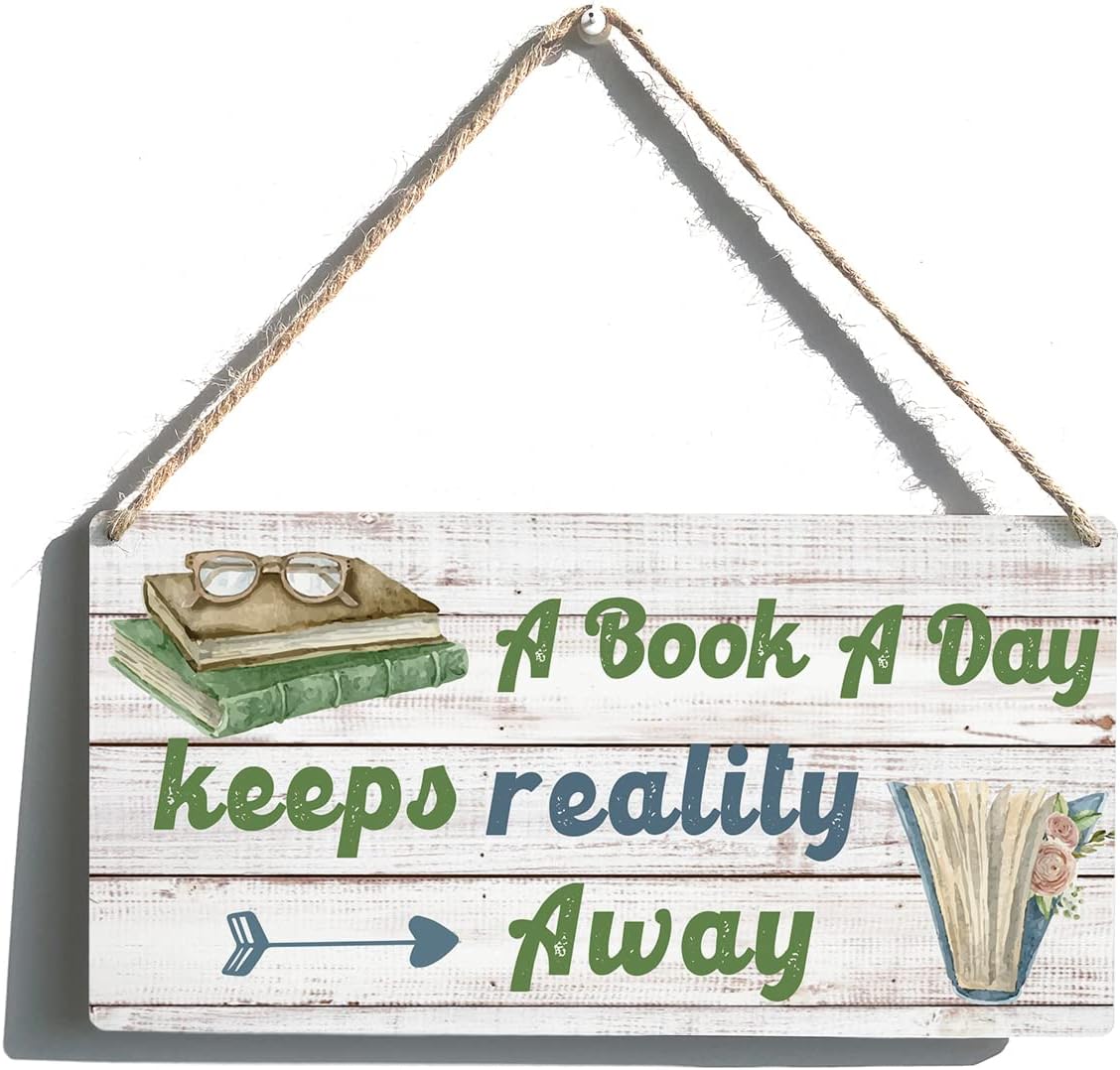 Cskhip Funny Library Wood Signs Farmhouse a Book a Day Keeps Reality ...