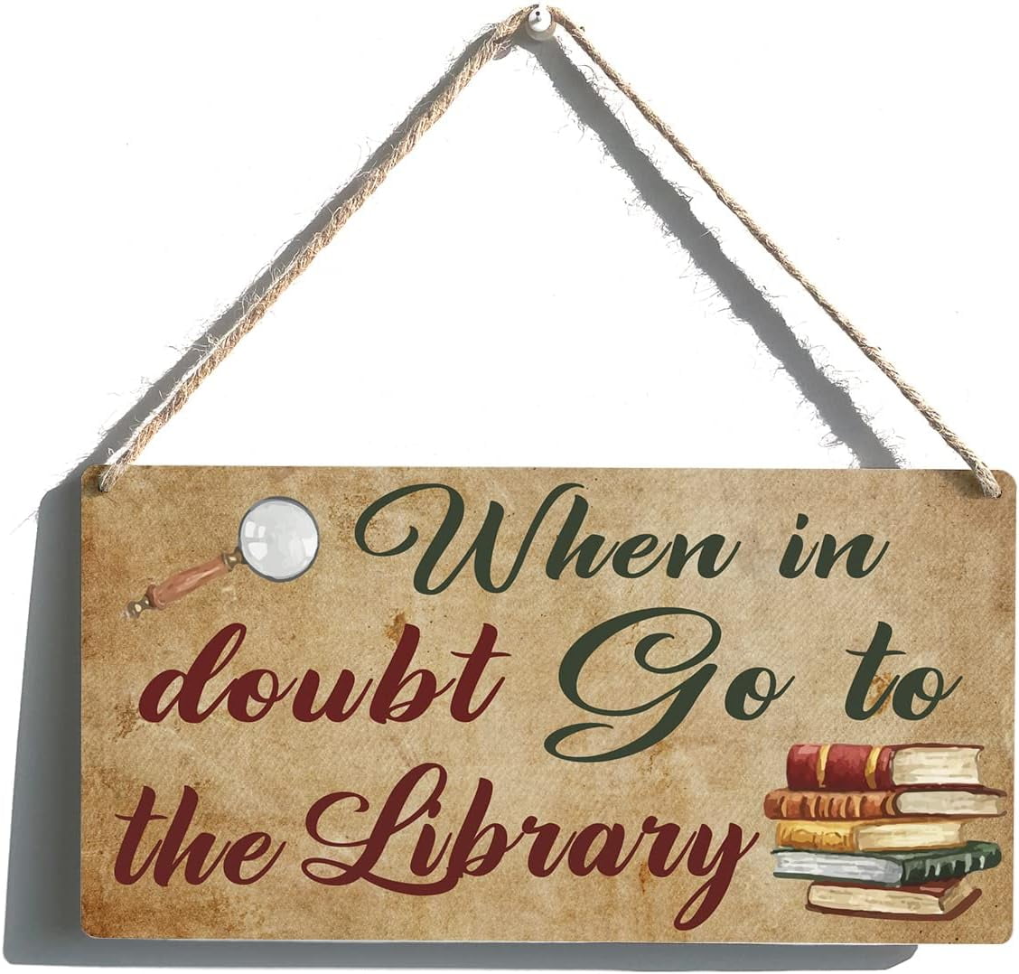 Cskhip Funny Library Wood Signs Farmhouse Go to the Library Hanging ...