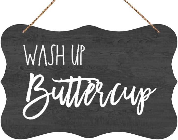 Cskhip Hanging Wood Sign Wash Up Buttercup Sign Bathroom Toilet Humor ...