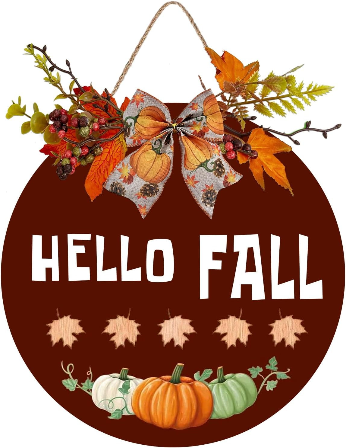 Cskhip Hello Fall Sign,Hello Fall Decor Sign Front Door,Round Wood ...