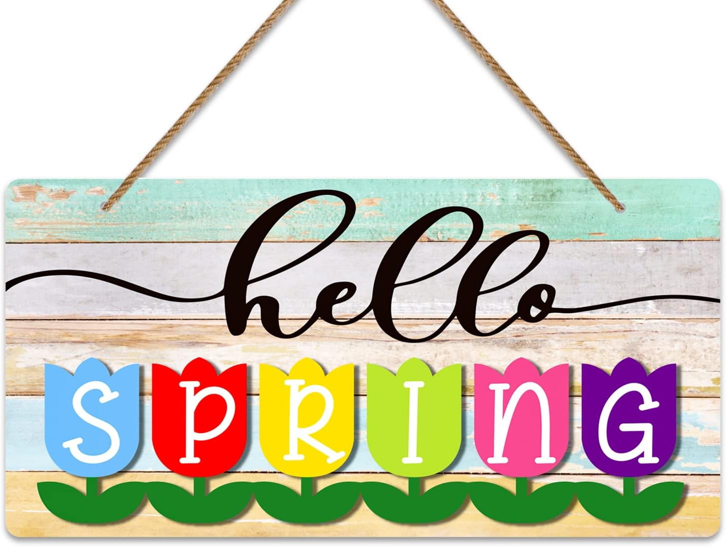 Cskhip Hello Spring Wood Signs Colorful Flowers Spring Welcome Wooden ...