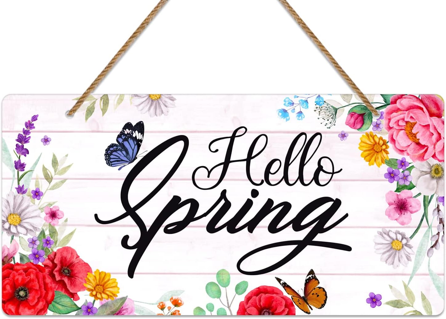 Cskhip Hello Spring Wood Signs Farmhouse Butterfly Flowers in Full ...