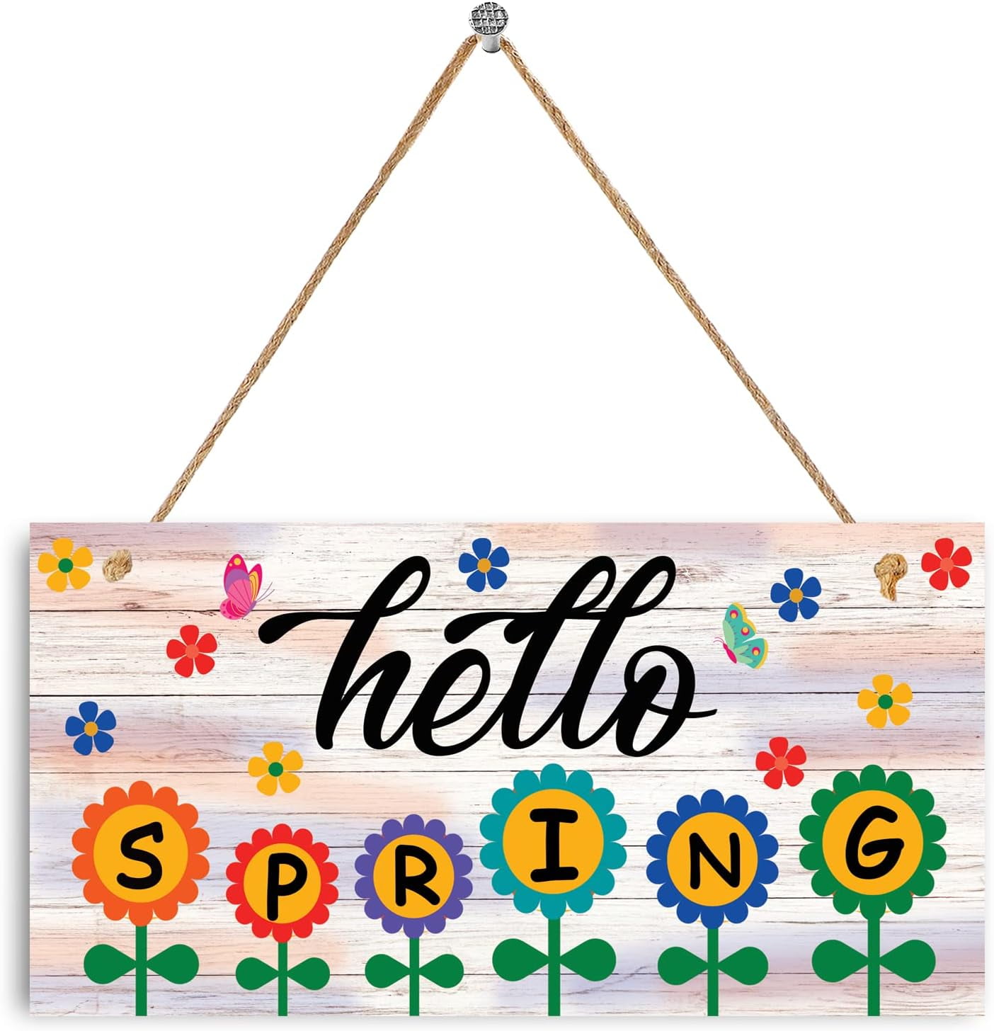 Cskhip Hello Spring Wood Signs House Warming Gifts New Home Hanging ...