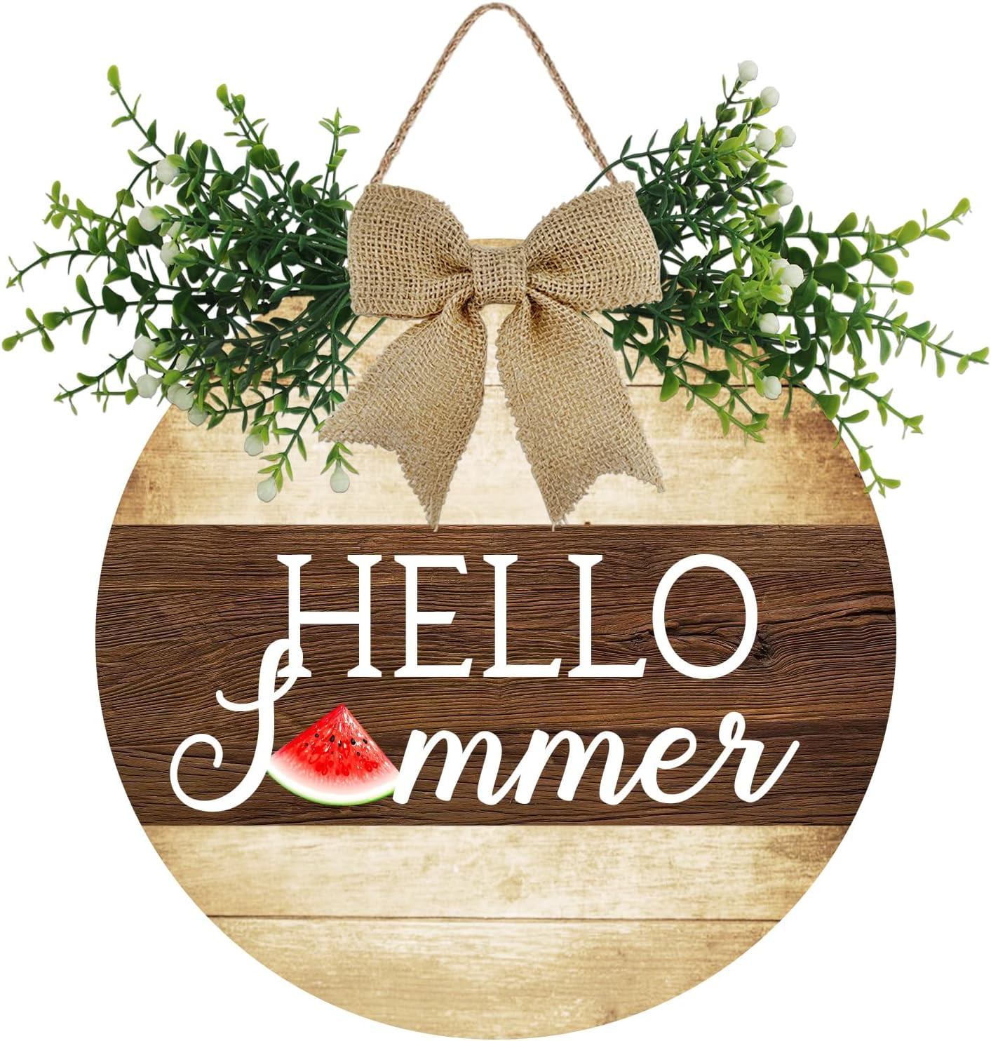 Cskhip Hello Summer Sign Wood Door Hanger Rustic Watermelon Plaque ...