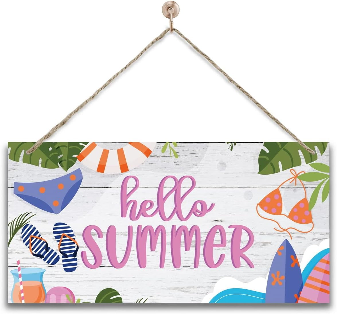Cskhip Hello Summer Wood Signs Ocean Theme Welcome Wooden Hanging ...