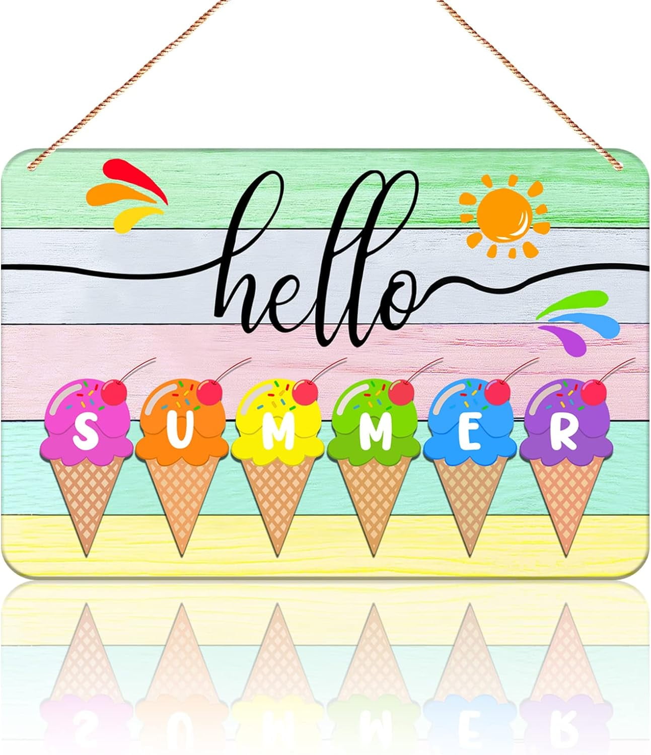 Cskhip Hello Summer Wood Signs Welcome Summer Wooden Hanging Sign Plank ...