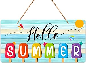 Cskhip Hello Summer Wood Signs Wooden Hanging String Sign Summer Lovers ...