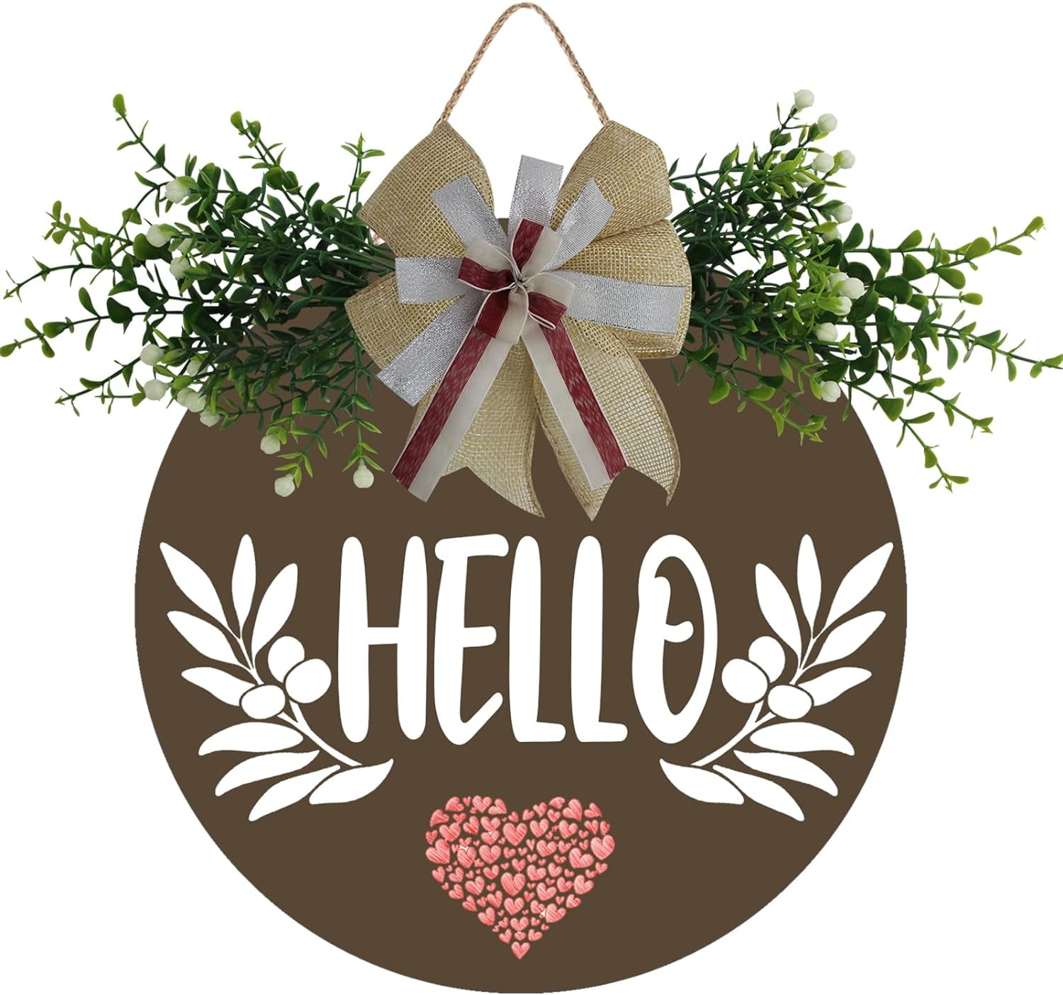Cskhip Hello Welcome Wood Round Wreath Sign Hanging Front Door ...