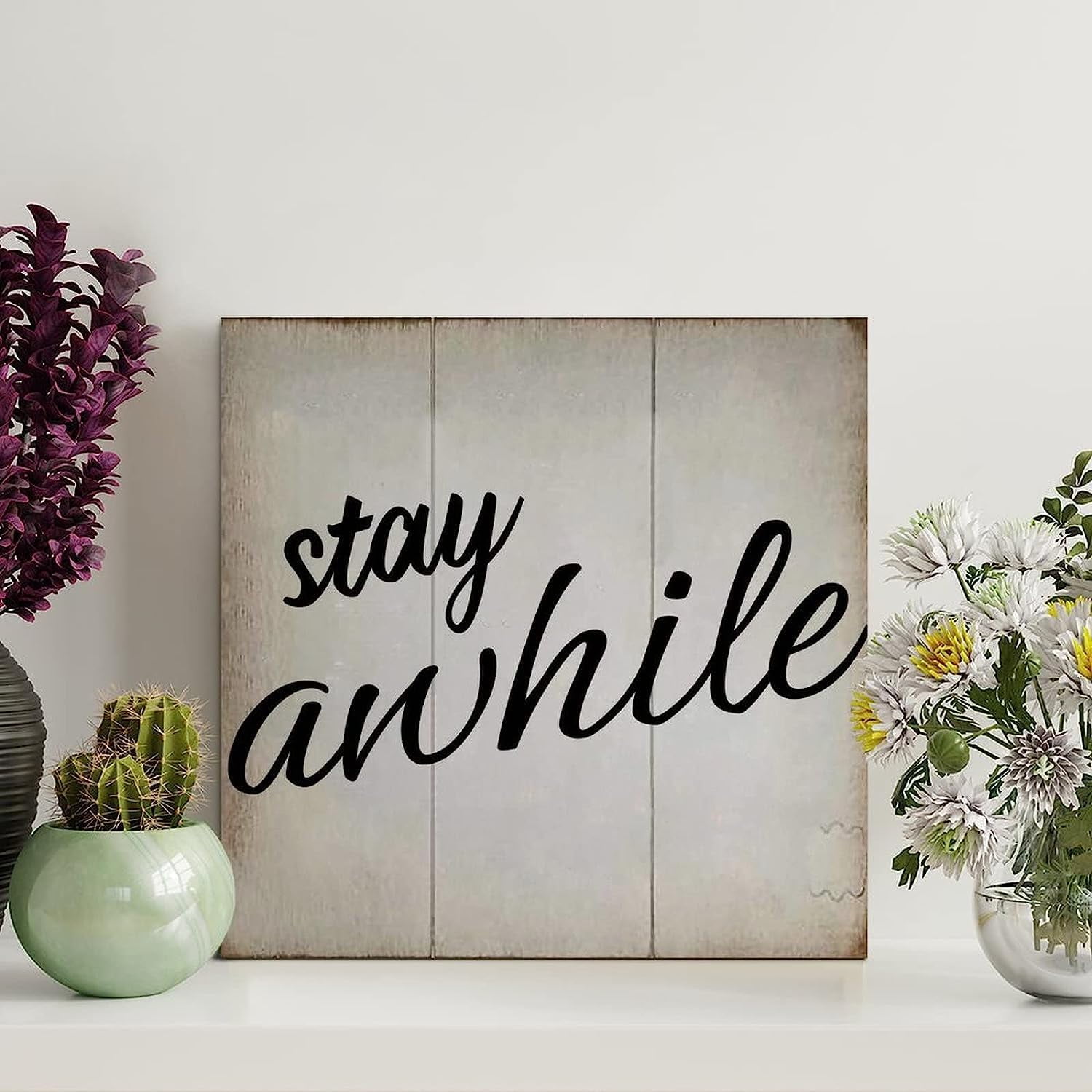 Cskhip Modern Rustic Wooden Pallet Sign Stay Awhile Wood Signs Family ...