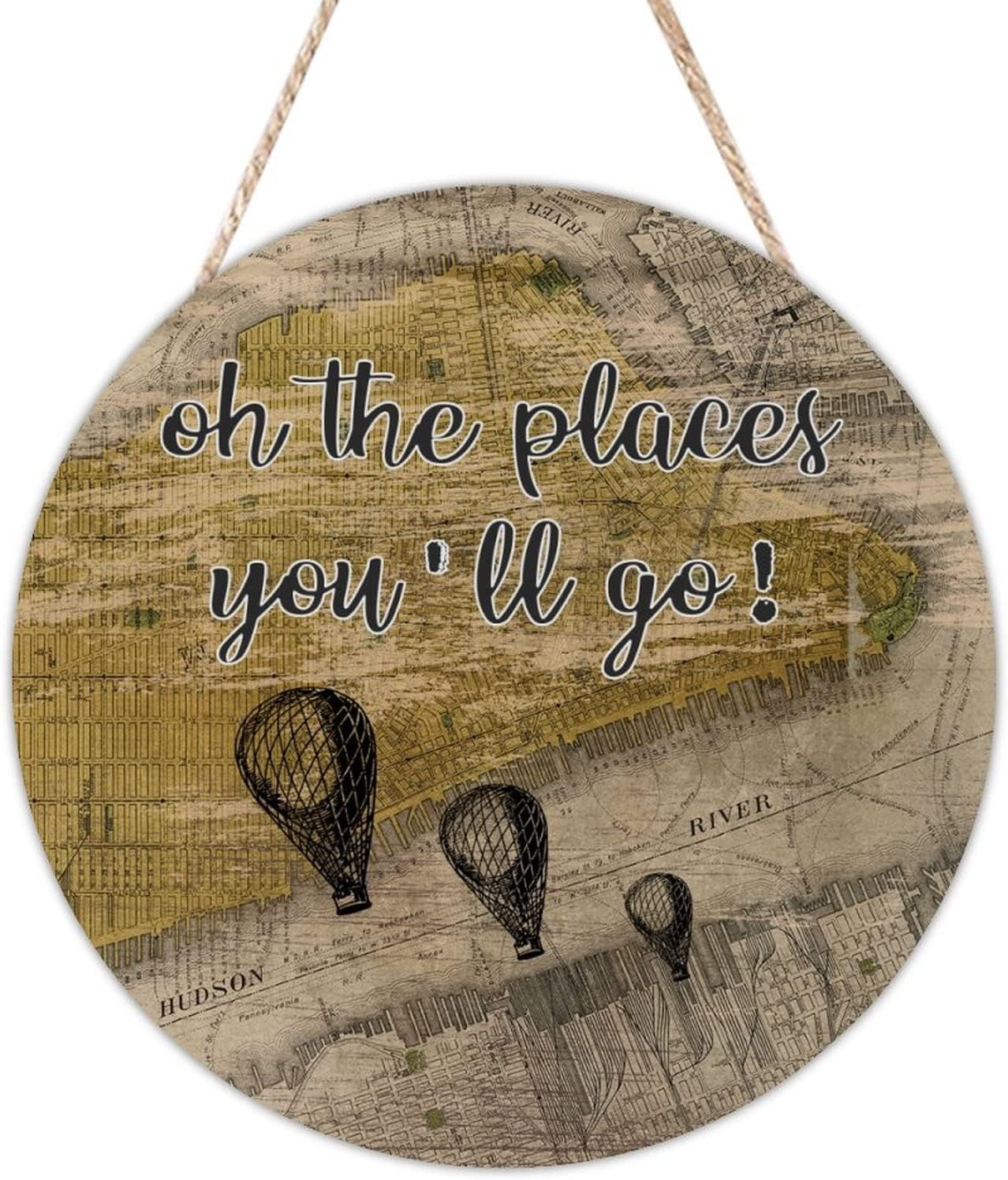 Cskhip Oh The Places You'll Go Wood Door Sign Retro World Map Wood ...