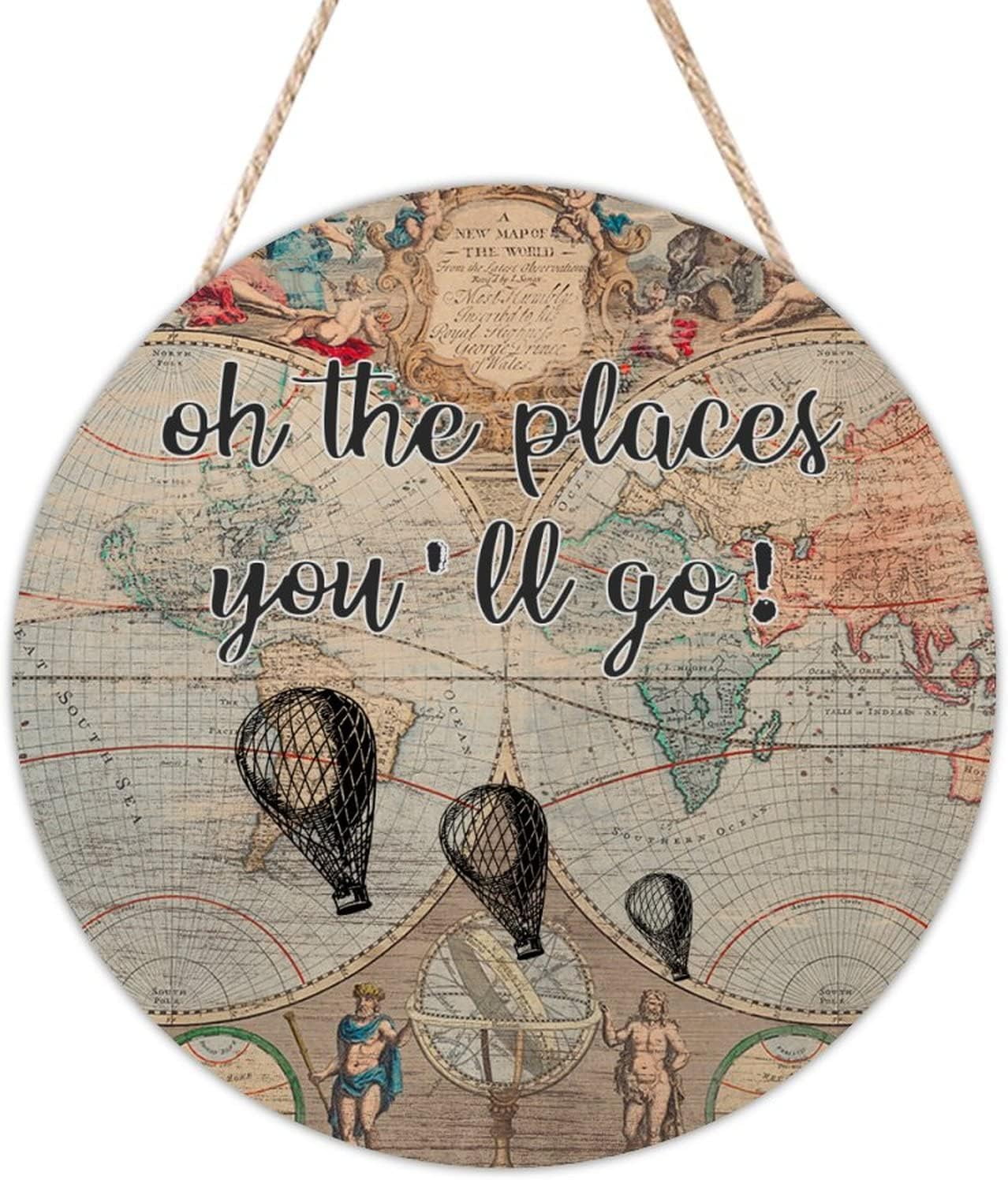 Cskhip Oh The Places You'll Go Wood Door Sign Vintage Map Wood Hanger ...