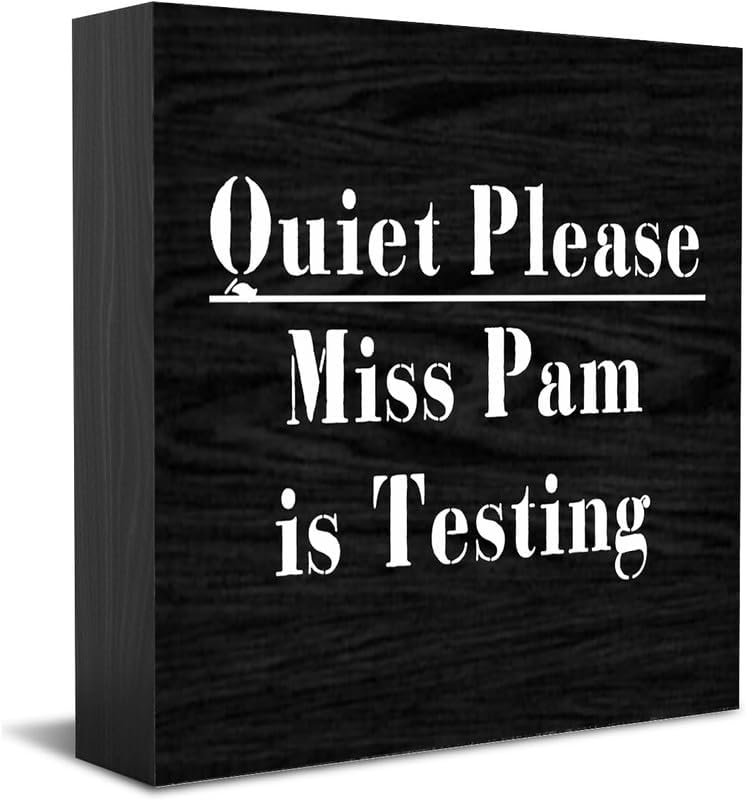 Cskhip Quiet Please Miss Pam Is Testing Wood Box Sign,Desk Decor For ...