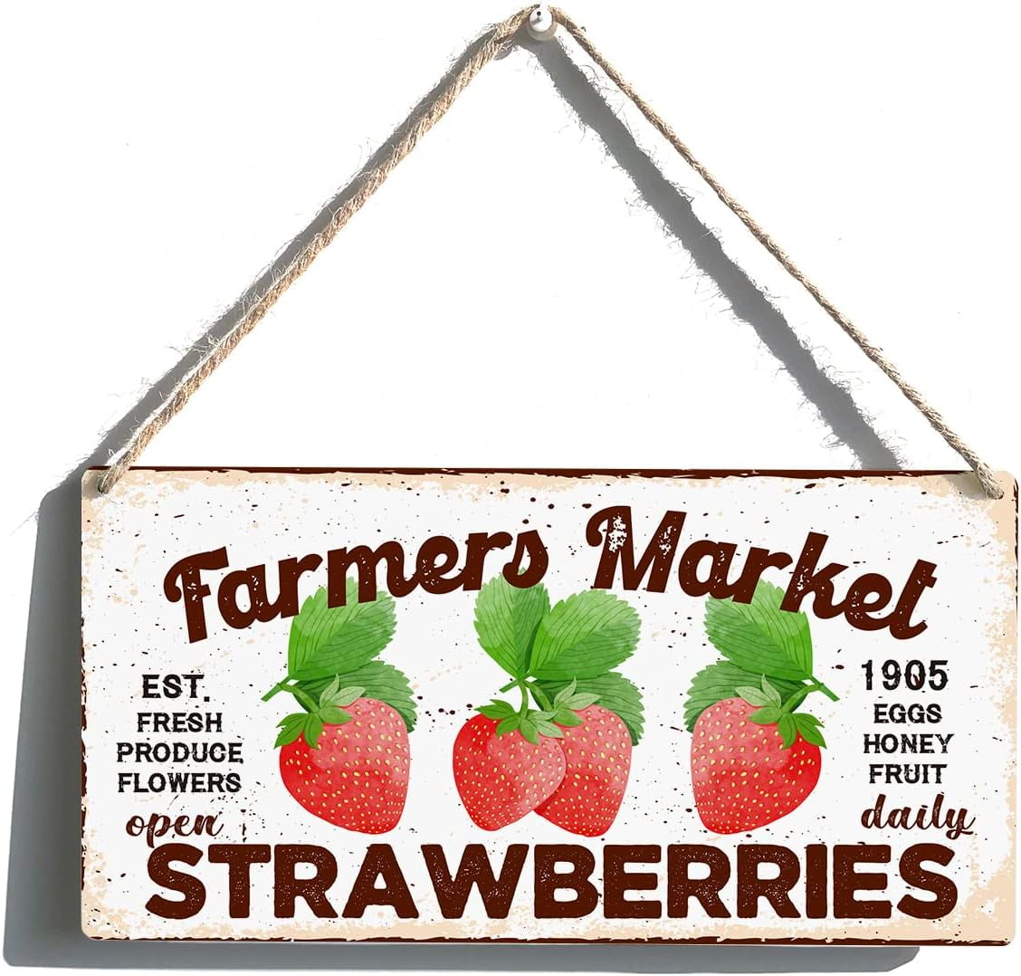 Cskhip Retro Strawberry Wood Signs Farmhouse Farmers Market ...