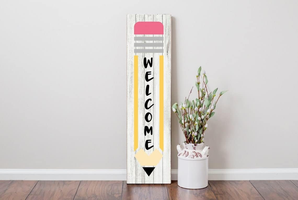 Cskhip Rustic Personalized Welcome Pencil Vertical Wood Sign Decor ...