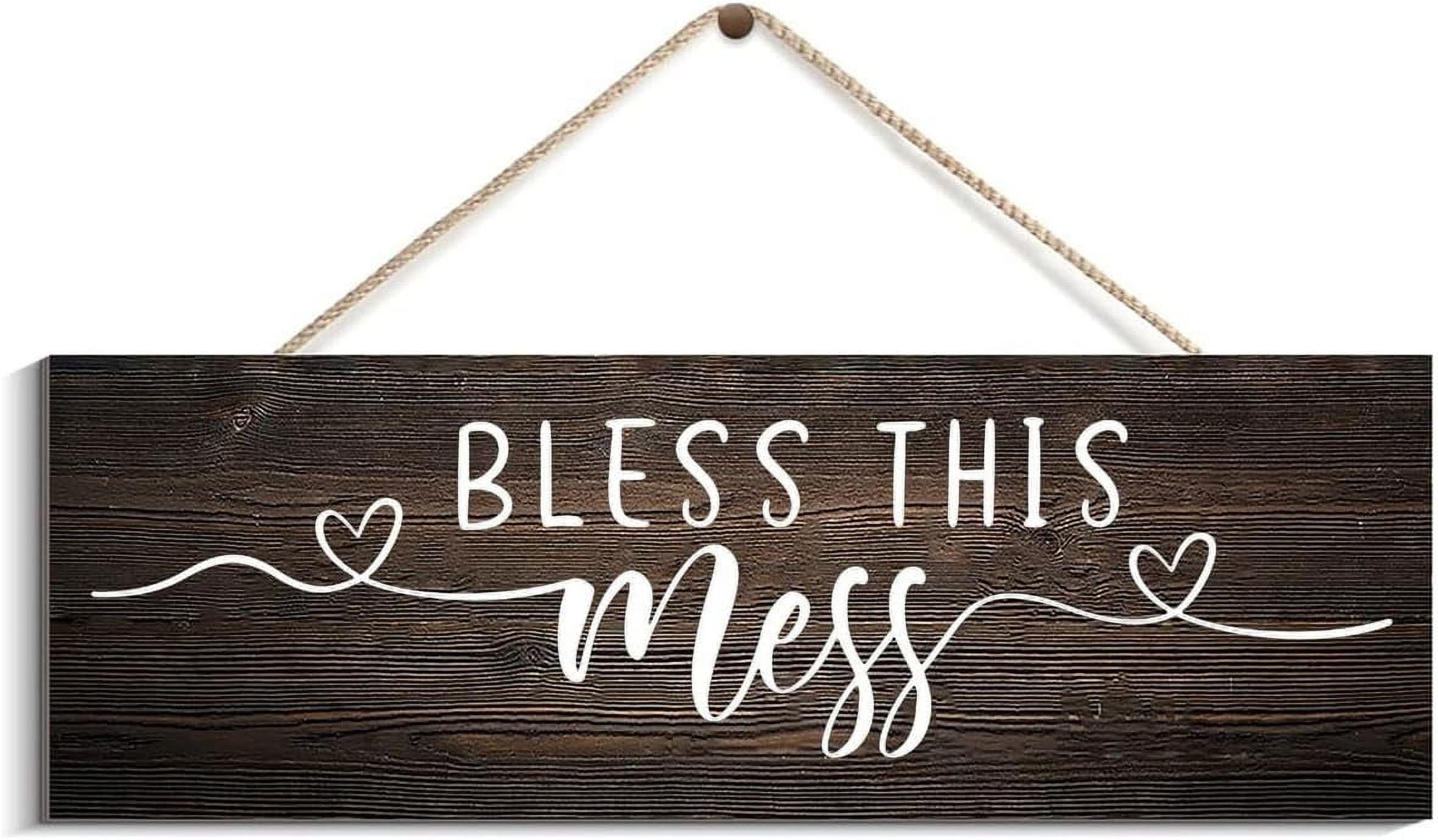 Cskhip Wall Decor Wood Sign Bless This Mess Sign Wood Family Decor ...
