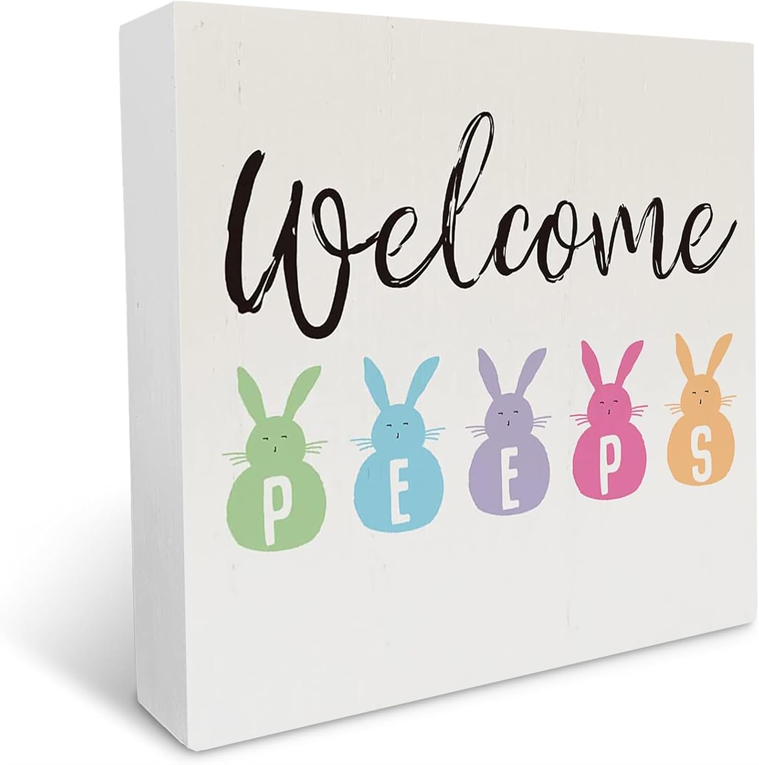 Cskhip Welcome Peeps Wood Box Sign Rustic Easter Bunny Peep Wooden Box ...