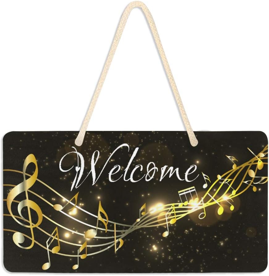 Cskhip Welcome Wood Signs Music Notes Wooden Hanging String Sign Plank ...