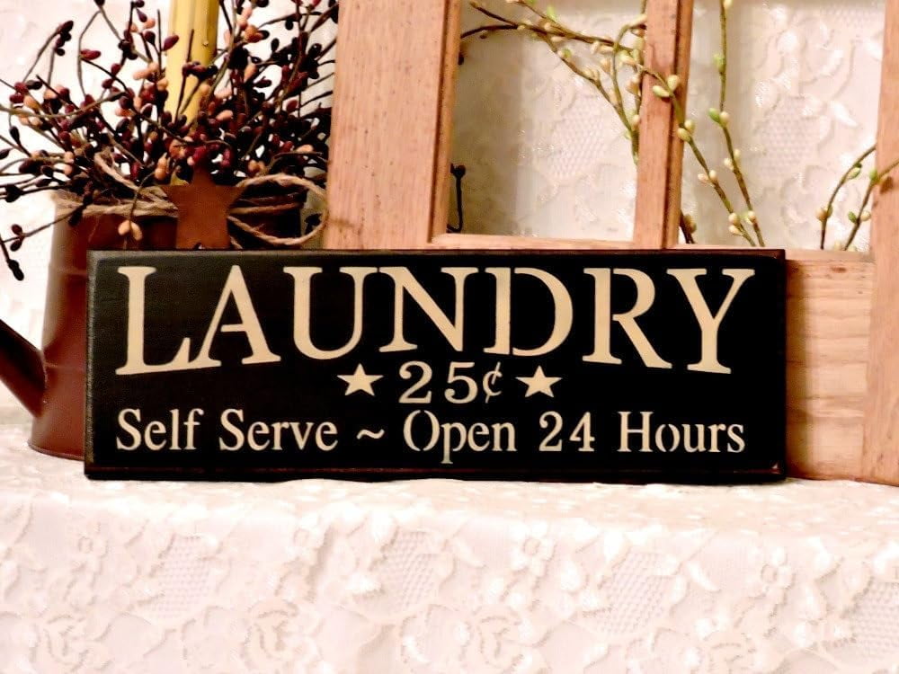 Cskhip Wood Sign Laundry Self Serve Sign - Primitive Country Painted ...