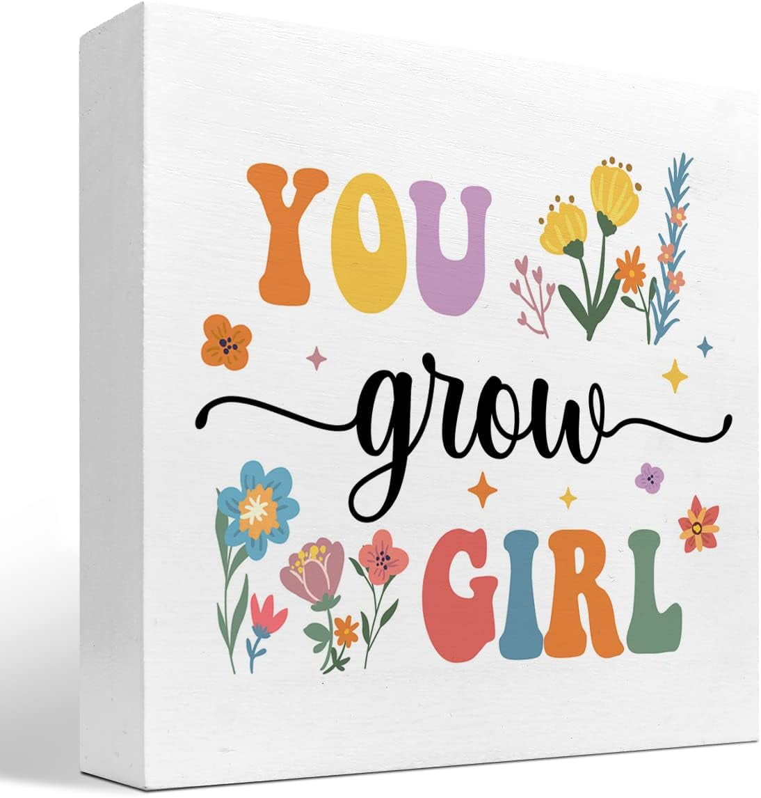 Cskhip You Grow Girl Motivational Wood Box =Desk Decor,Retro Groovy ...