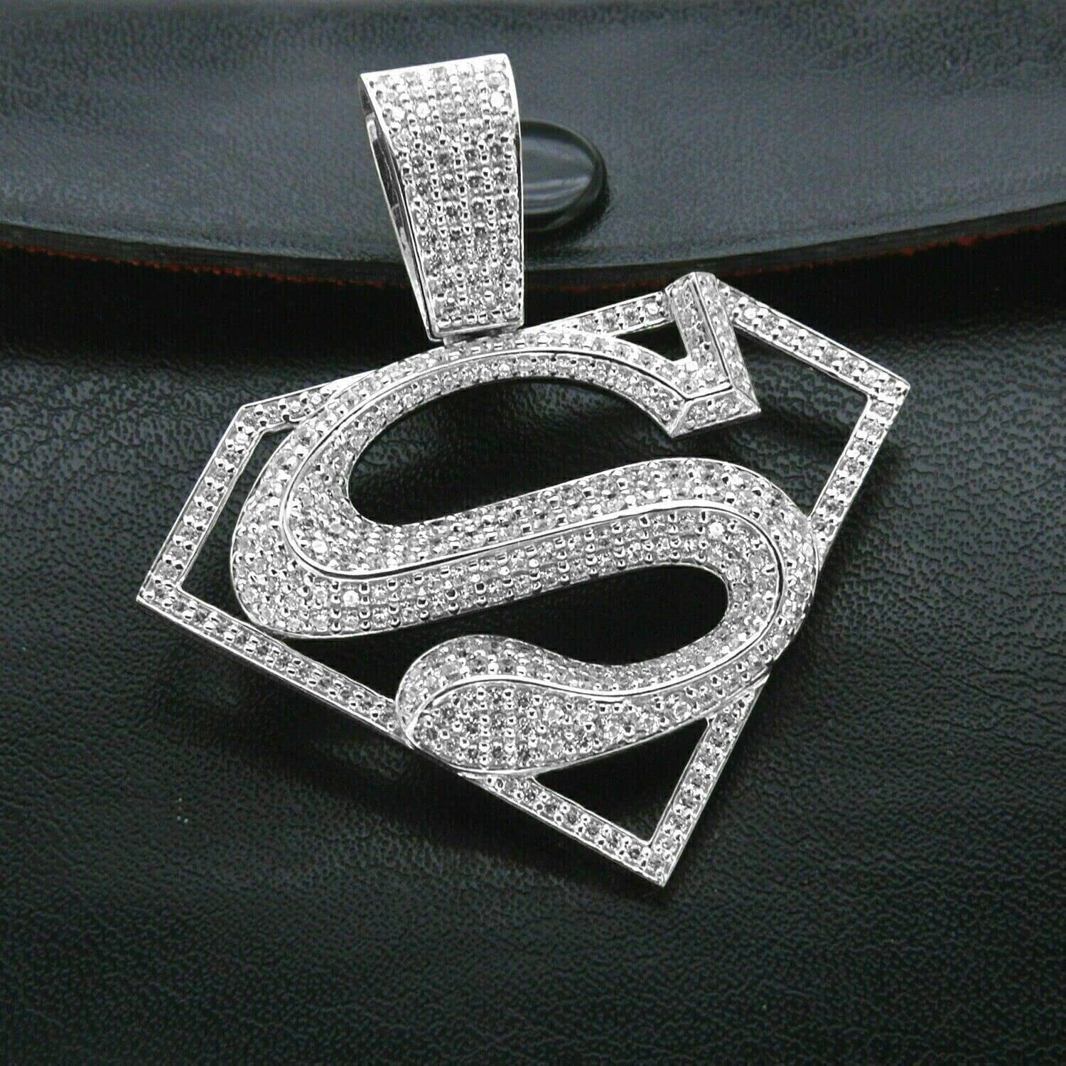 Ct Iced Out Diamond Hip Hop Superman Shield Men's Charm Pendant 14k ...