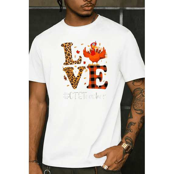 Cte Teacher Life Love Thanksgiving Leopard Turkey Autumn Unisex T-Shirt ...