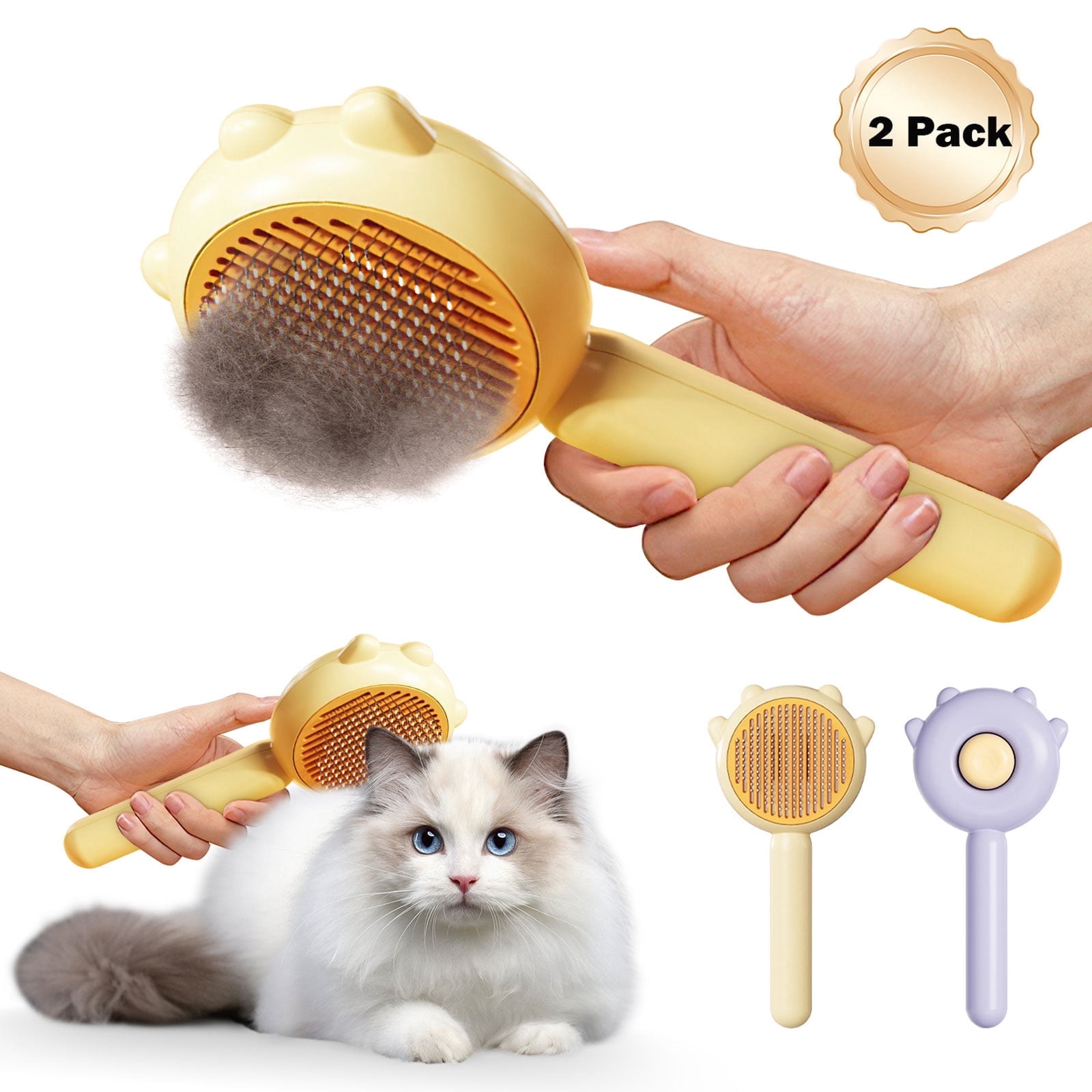 Cteifuer 2 Pack Cat Brushes for Indoor Cats - Pet Self-Cleaning Slicker ...