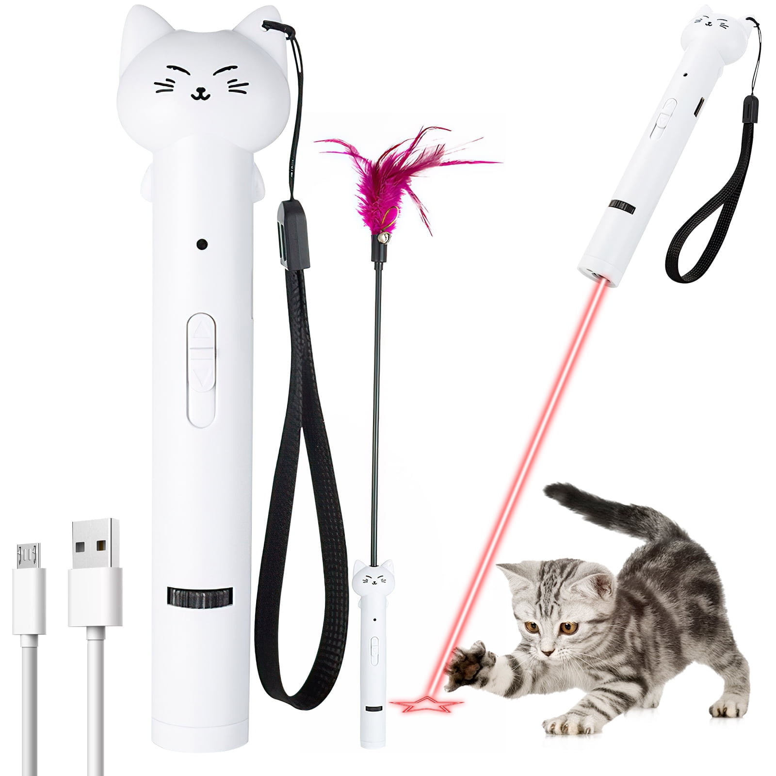 Cteifuer 2 in 1 Cat Laser Pointer Toy: USB Recharge Laser Pointer ...