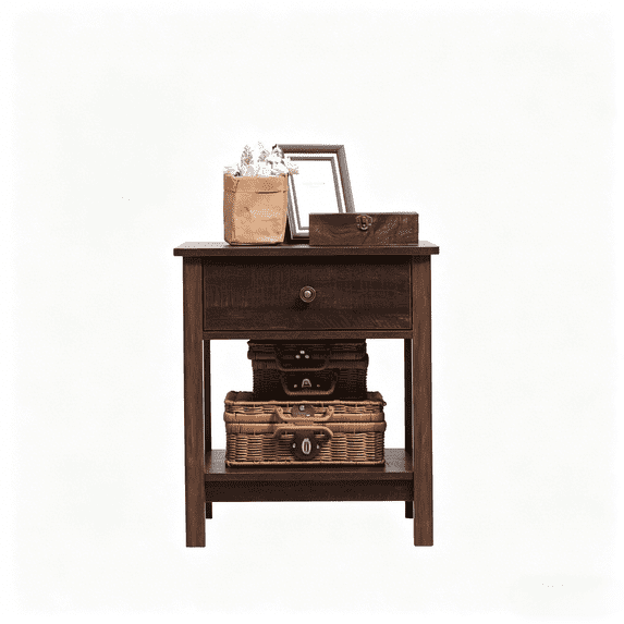 Cterwk 1 Drawer Beside Table with Open Shelf, Wood Nightstand for ...