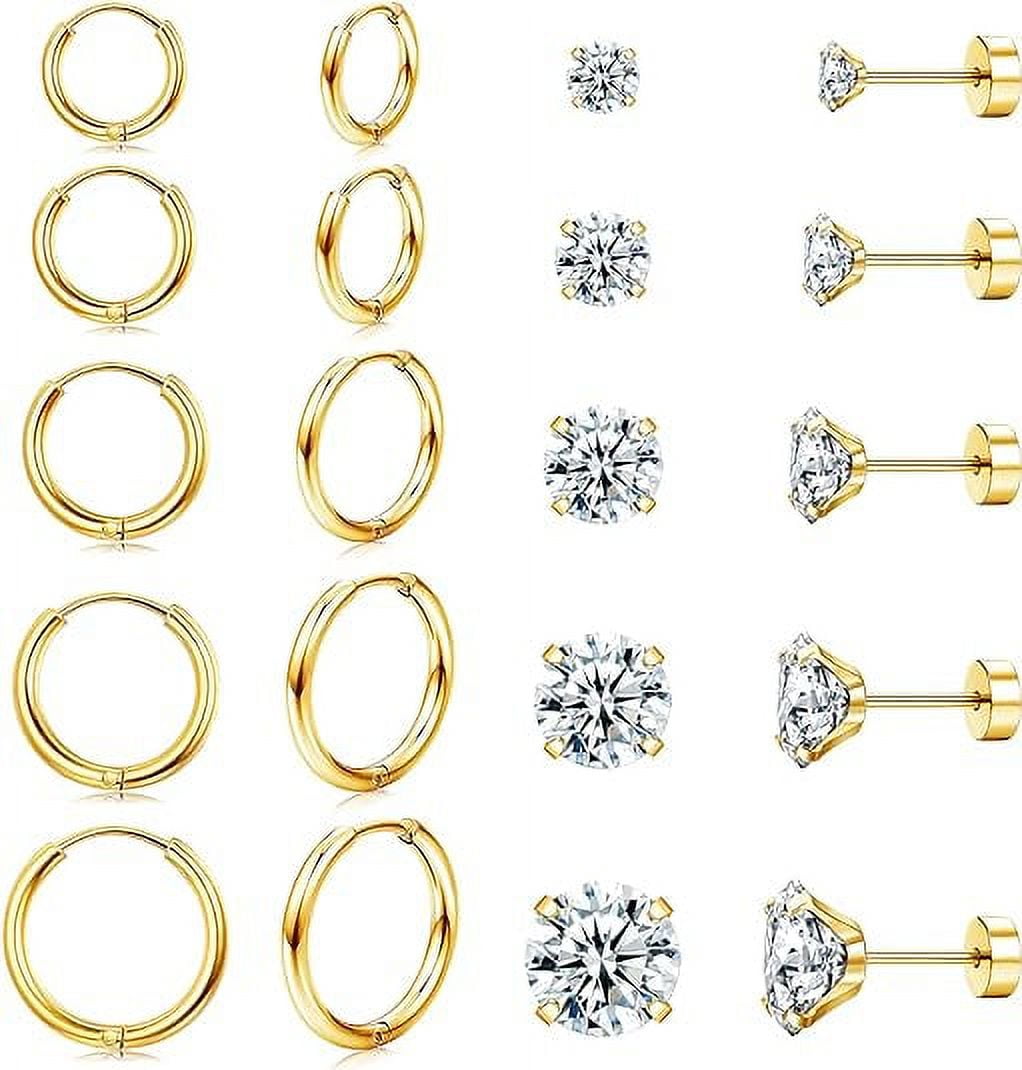Cterwk 10 Pairs Earrings Sets for Multiple Piercing, 14K Gold Plated ...