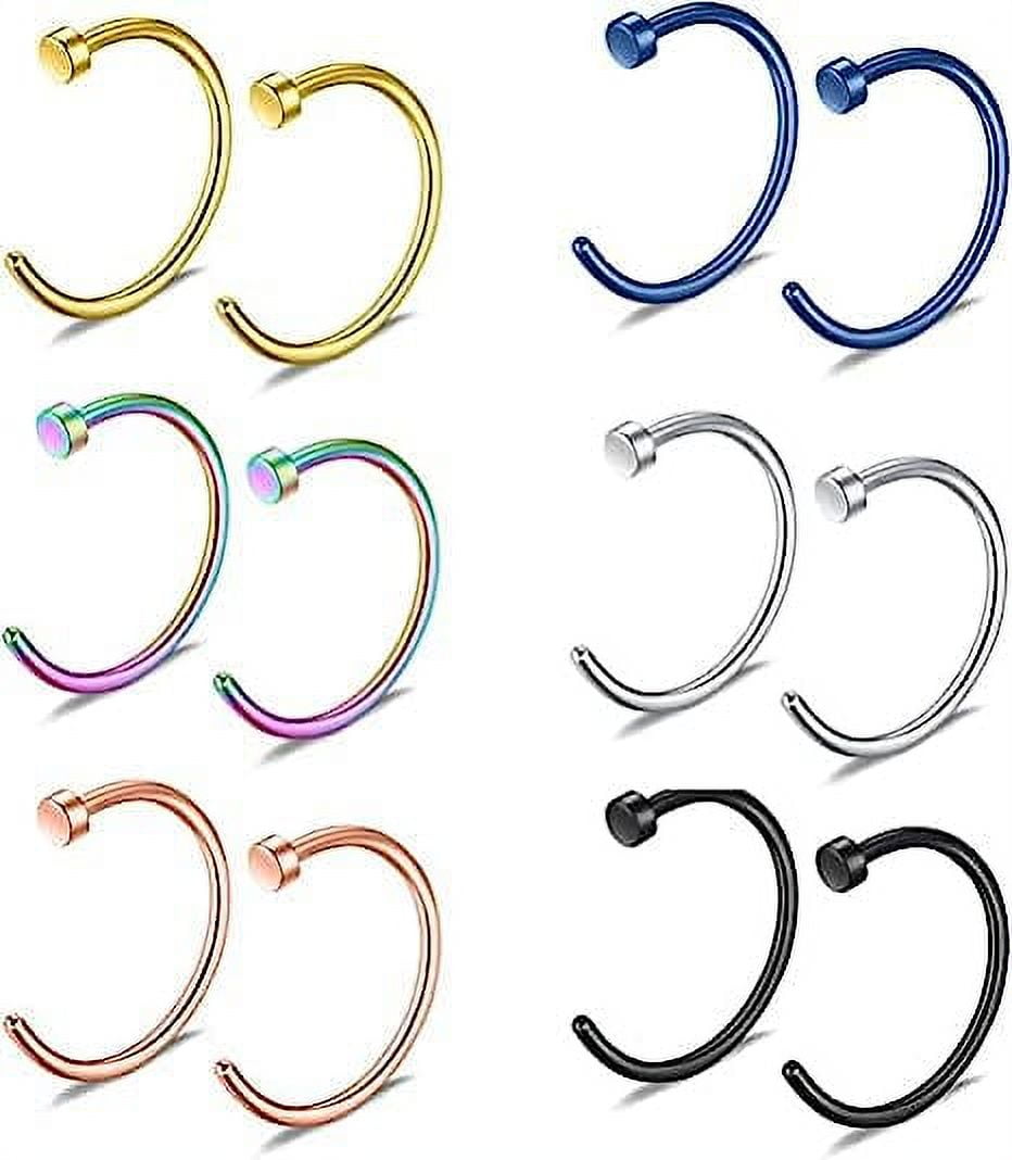 Cterwk 12Pcs Fake Nose Ring 20G Stainless Steel Piercing Hoop Jewelry ...