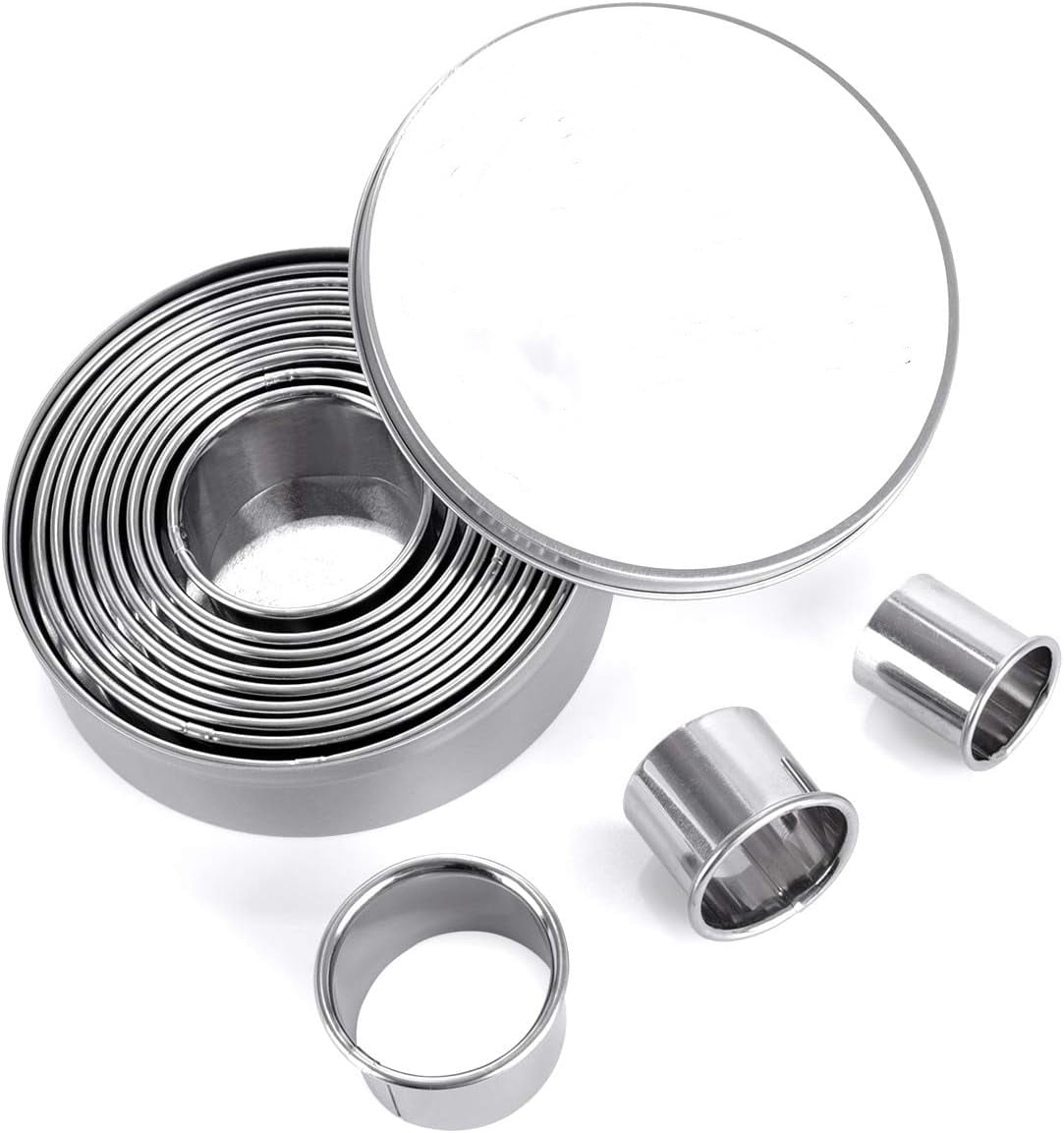 Cterwk 12pcs/set Stainless Steel Round Cookie Cutter DIY Pastry Biscuit ...
