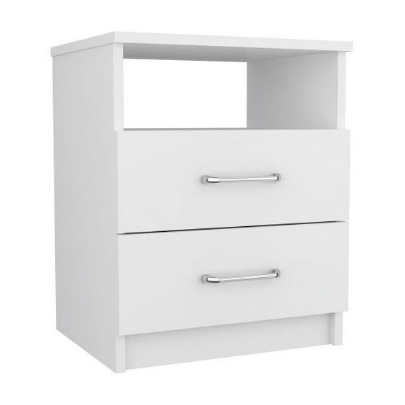 Cterwk 2 Drawe Nightstand Beside Table with 1 Open Shelf, White ...