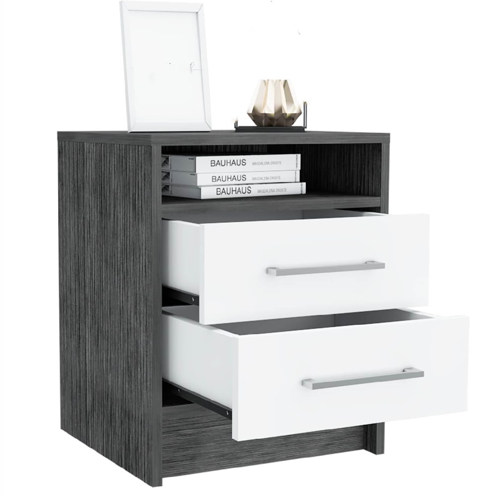 Cterwk 2 Drawer 1 Shelf Rectangle Nightstand, Gray + White - Walmart.com