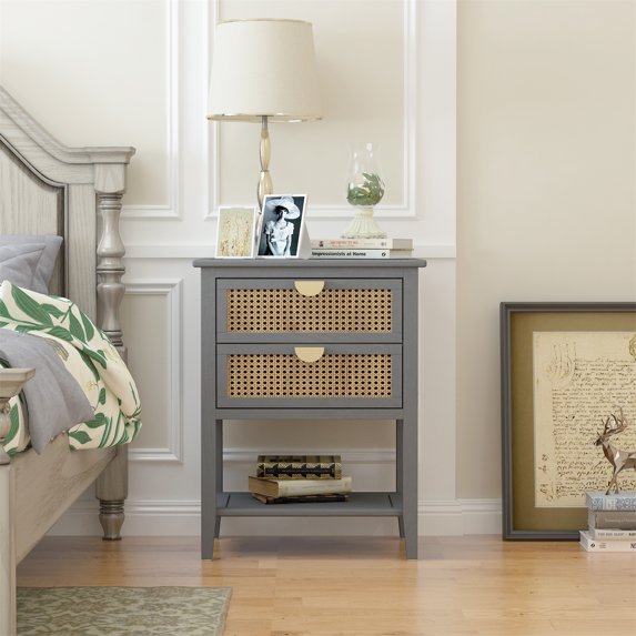 Cterwk 2 Drawer Side Table Rattan End table Suitable for Bedroom ...