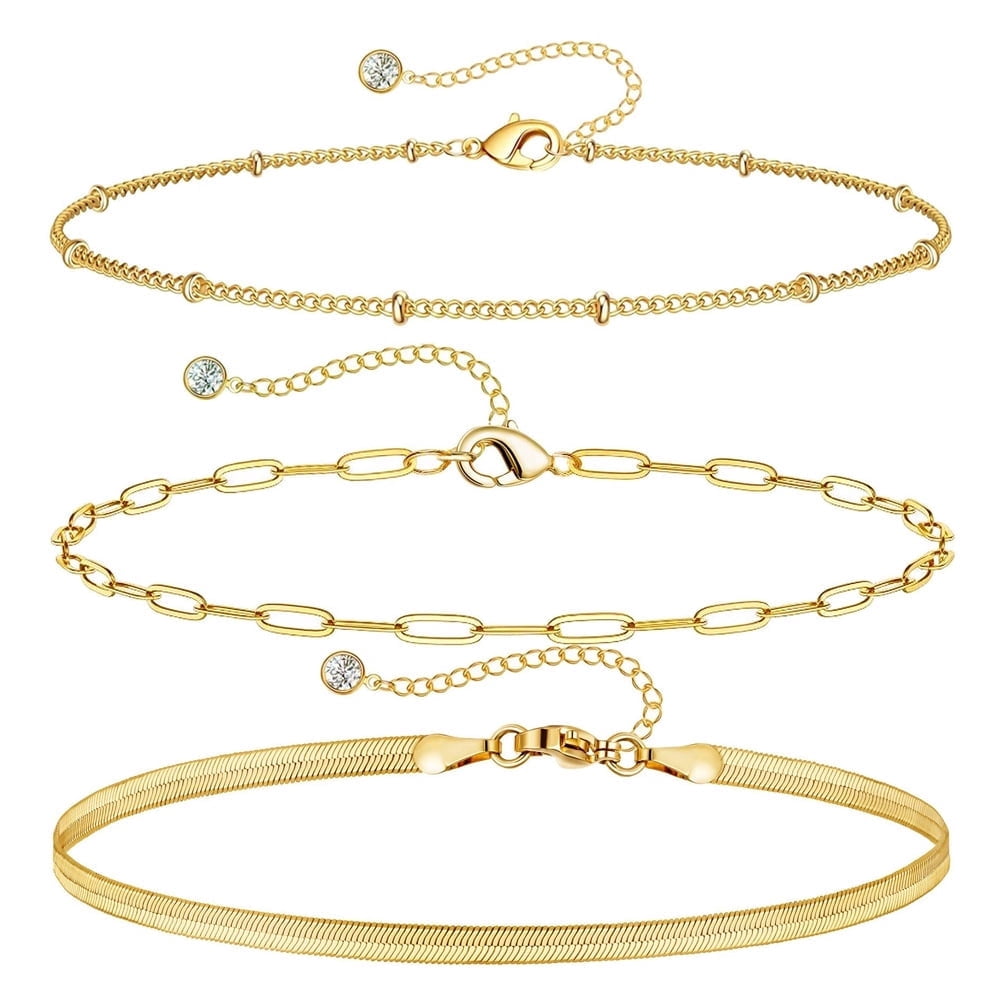 Cterwk 3 Pcs Gold Plated Ankle Bracelet for Women Waterproof Anklets ...