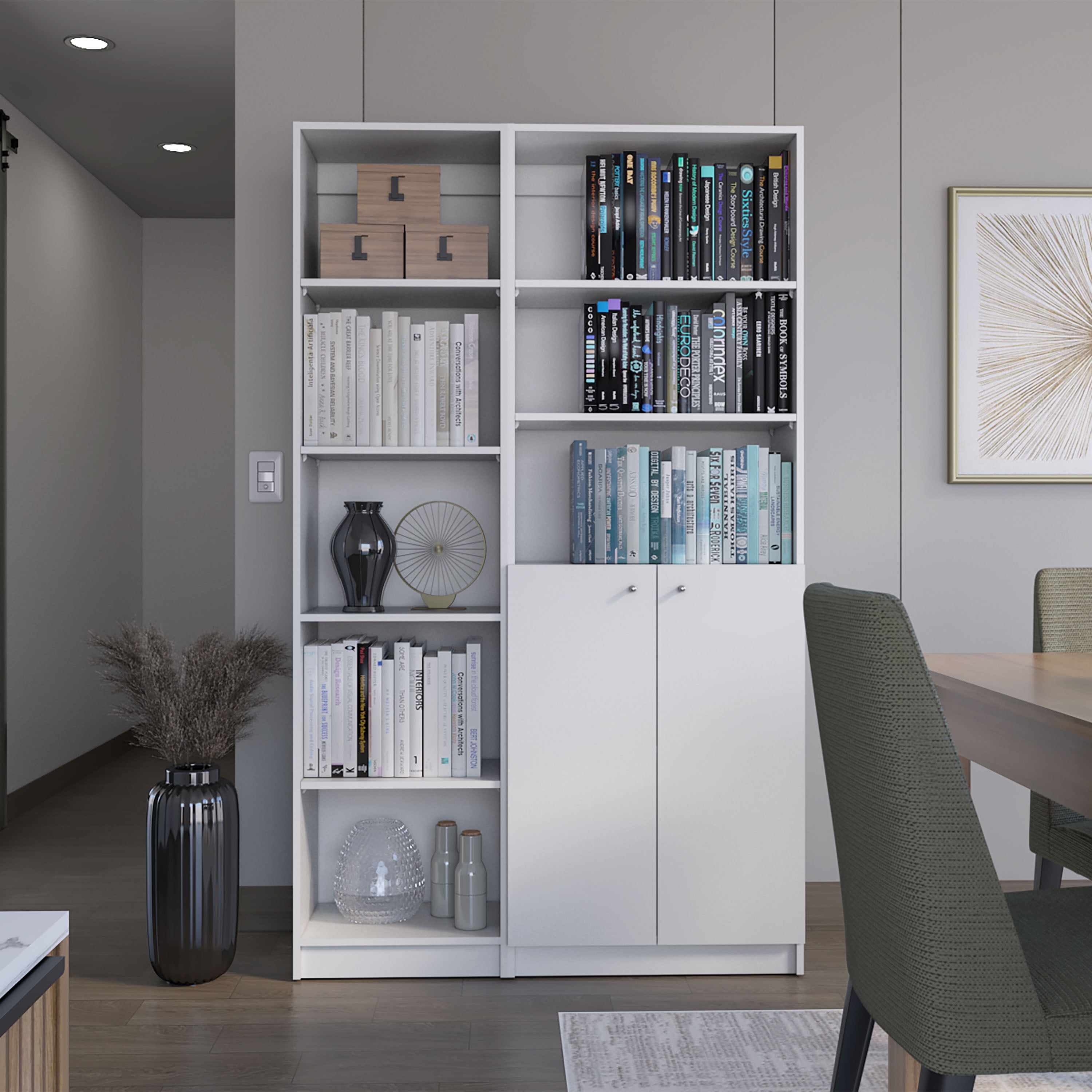 Cterwk 42" Wide 8 Shelves Bookshelf Bookcase with Double Door Cabinet ...