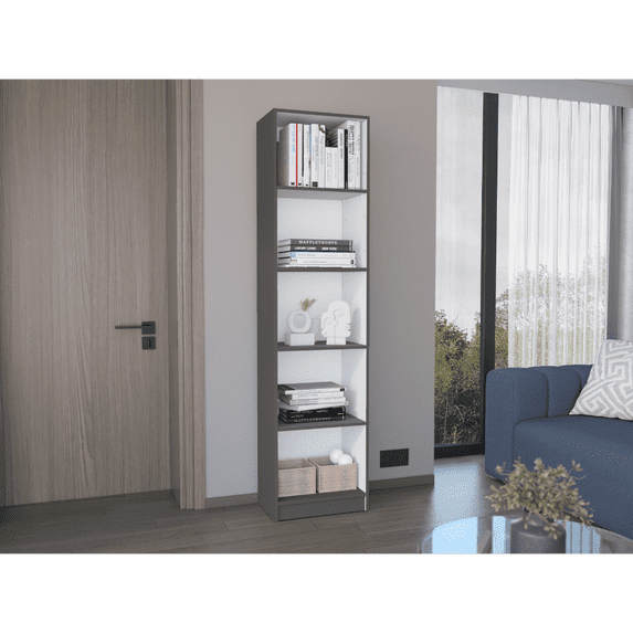 Cterwk 5 Tier Open Book Storage Shelves Bookcase, Gray + White ...