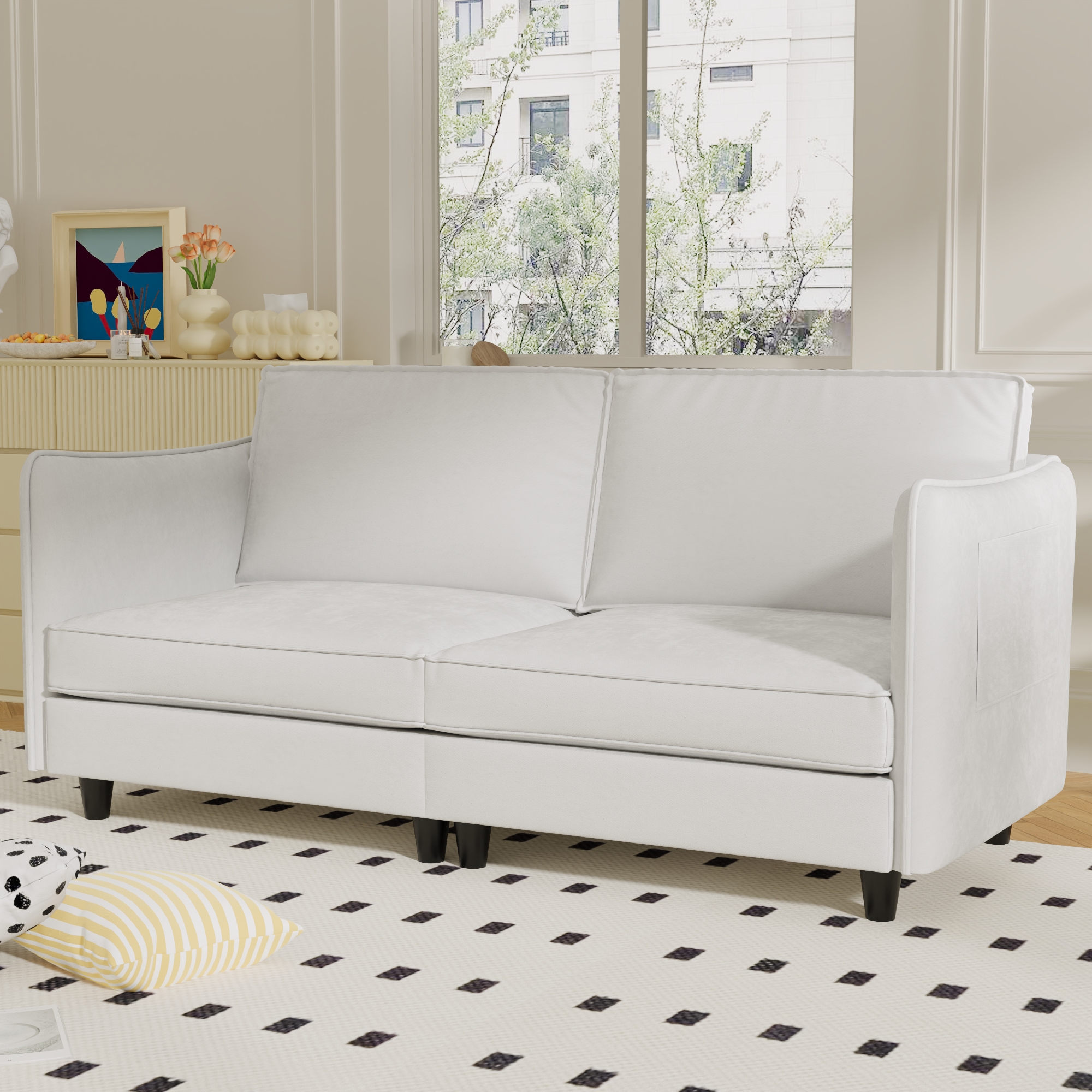 Cterwk 74.27" Mid Century Modern Loveseat Sofa with Wood Frame, 2 ...