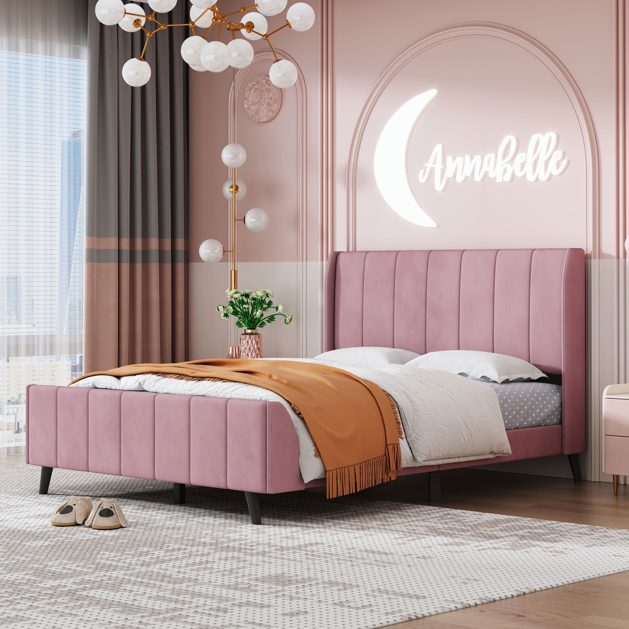 Cterwk Full Size Velvet Upholstered Wood Platform Bed Frame for Living ...