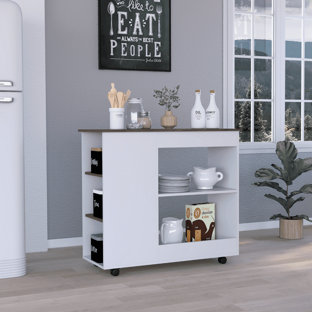 Cterwk Kitchen Cart with 2 Storage Shelves and 3 Side Shelves and ...