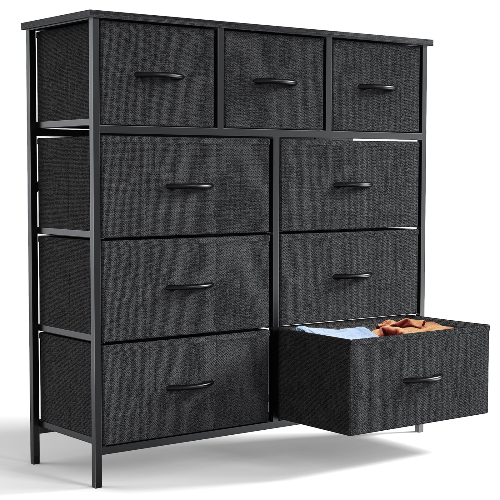 Cterwk Metal Frame Storage Cabinet with Wood Top, 9 Fabric Drawer ...