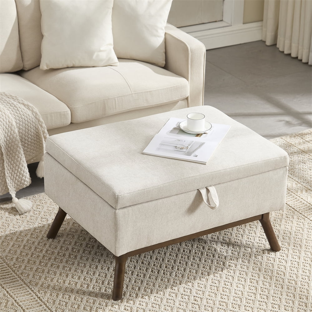 Cterwk Mid Century Modern Linen Square Coffee Table Storage Bench for ...