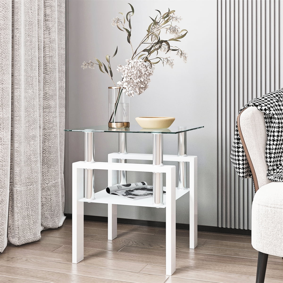 Cterwk Modern Tempered Glass Tea Table Coffee Table End Table, Square ... Cterwk Modern Tempered Glass Tea Table Coffee Table End Table, Square ...