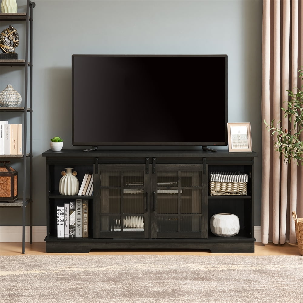 Cterwk Multipurpose TV Stand with 2 Tempered Glass Doors, Large Storage ...