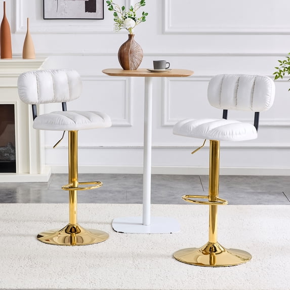 Cterwk Set of 2 Adjustable Height Bar Stools with Metal Footrest, PU ...