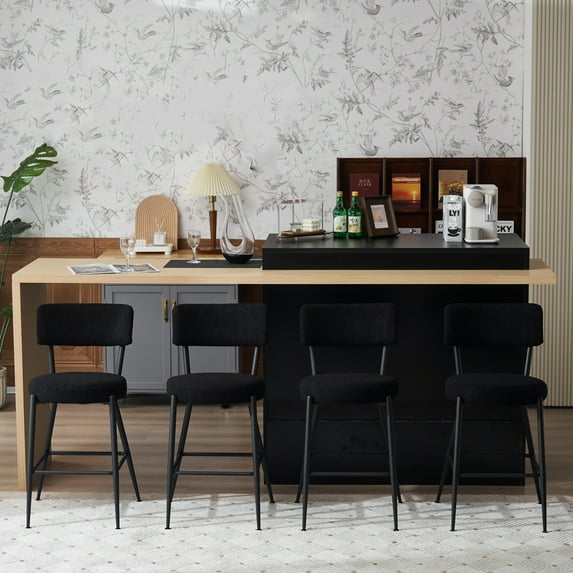 Cterwk Set of 4 Modern Fabric Upholstered Bar Stools with Metal Base ...